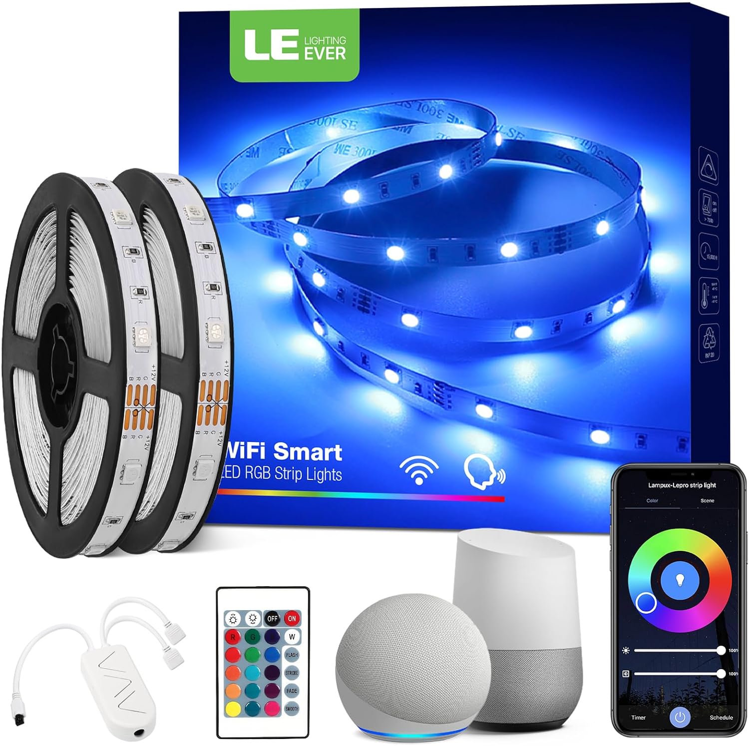 Lepro Alexa Smart LED Strip Light 10M (5Mx2), WiFi RGB LED Lights for ...